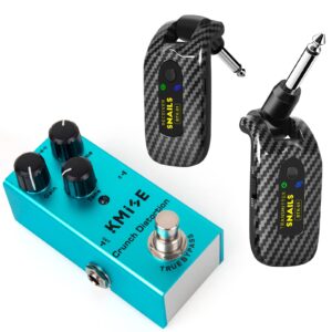 wireless guitar transmitter receiver with 4 channels and over 10 hours long battery life for electric guitar + lotmusic crunch distortion electric guitar effects pedal