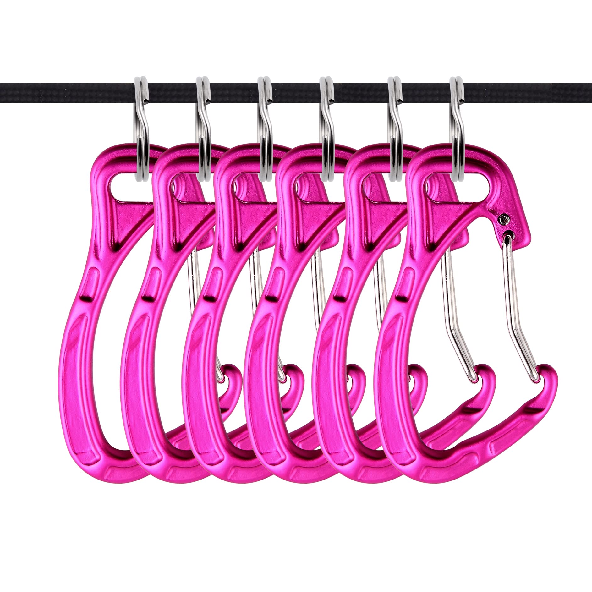 CRAZY SHARK 6PCS Fishing Aluminum Alloy Carabiner Keychain Outdoor Camping Climbing Snap Clip Lock Buckle Hook Fishing Tool（Pink）