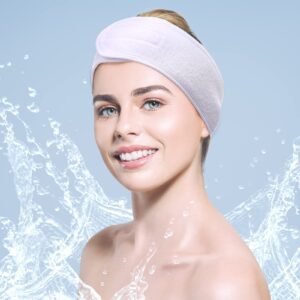 Hoteam 30 Pack Hairband, Polyester Spa Headband for Washing Face Makeup Headband for Shower Bath Sport, Adjustable Towel with Hook and Loop Non Slip, White