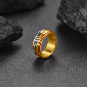 FaithHeart Wedding Band Rings for Women Gold Plated 8mm LGBTQ Love Spinner Thumb Rings for Man Size 9