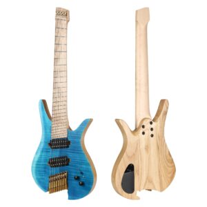 batking headless electric guitar, 8 string fanned fret travel guitar (blue)