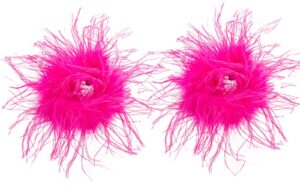 lvcomeff women ostrich feather bracelet wrist cuffs furry for party wedding bride concert luxurious (hot pink)…