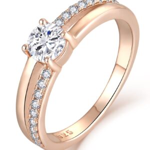 YL Solitaire Wedding Rings for Women 925 Sterling Silver Statement Rings 18K Rose Gold Cubic Zirconia Rings for Anniversary Engagement-size 6