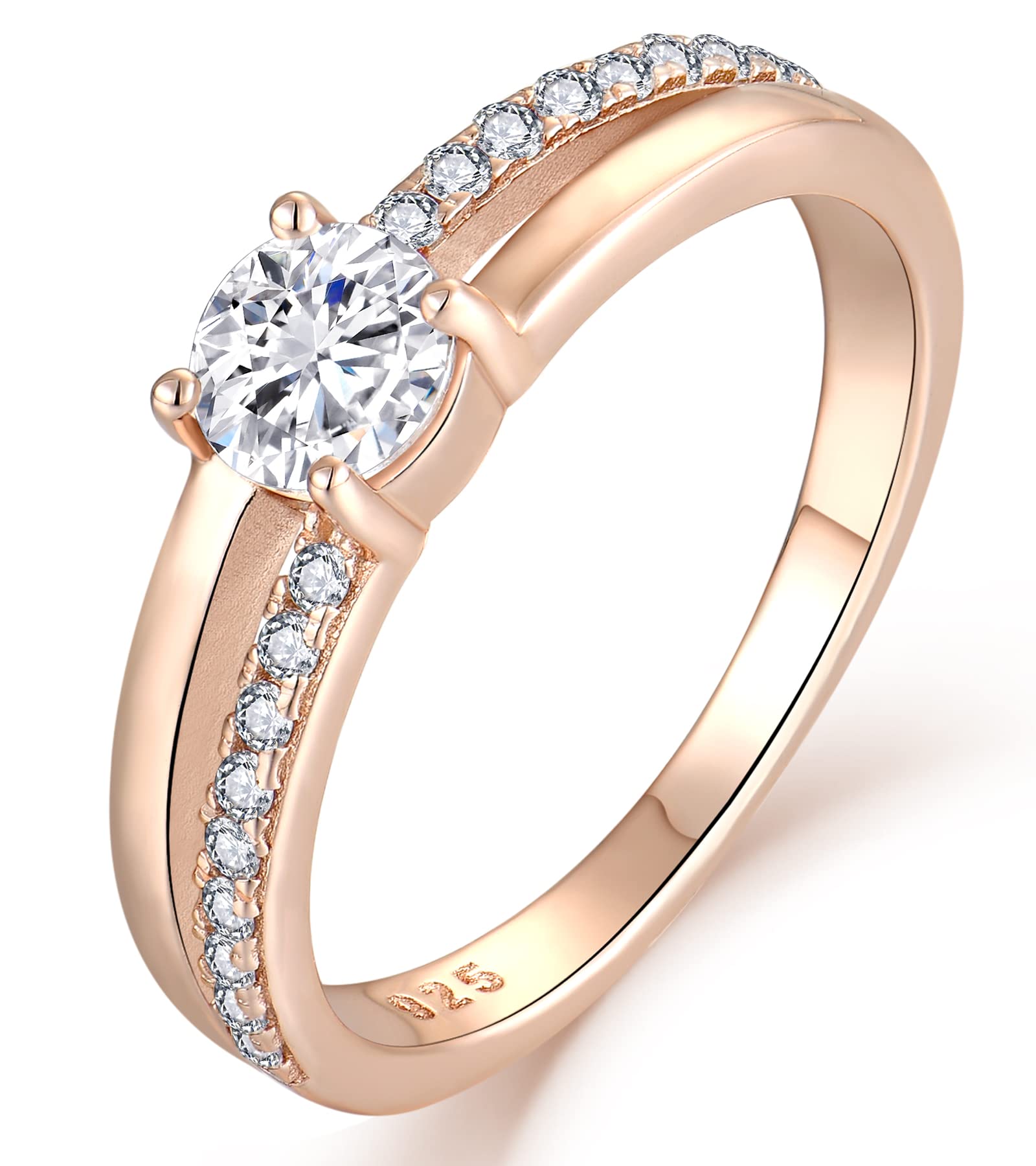 YL Solitaire Wedding Rings for Women 925 Sterling Silver Statement Rings 18K Rose Gold Cubic Zirconia Rings for Anniversary Engagement-size 6