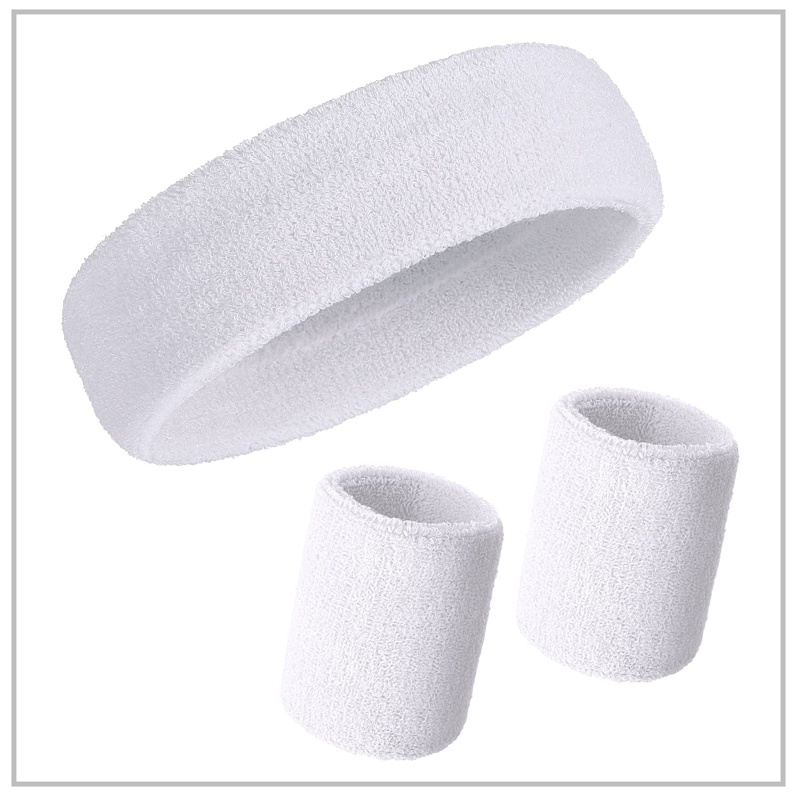 Bememo 6 Pcs Neon Sports Sweatbands Set Paris Sports Competitions Sweatbands 2 Headband 4 Wristbands Breathable Terry Cloth Athletic Bands for Basketball Tennis Costumes Cosplay(White)