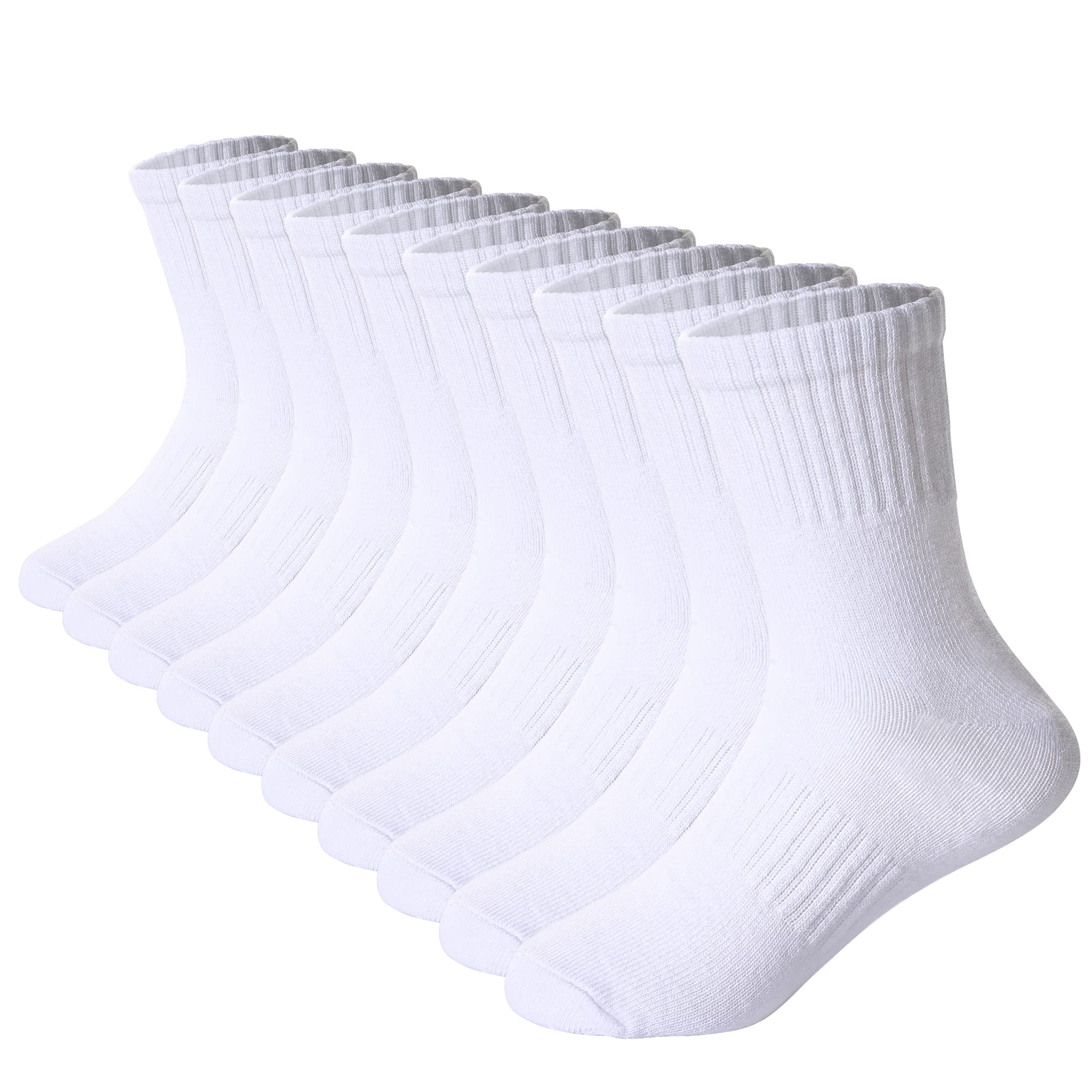 DoSmart Kids Crew Athletic Socks Boys Girls Classics Cotton School Uniform Childs Sports Breathable Casual Socks 10 Pairs (9-12 Years, 10 Pairs White)