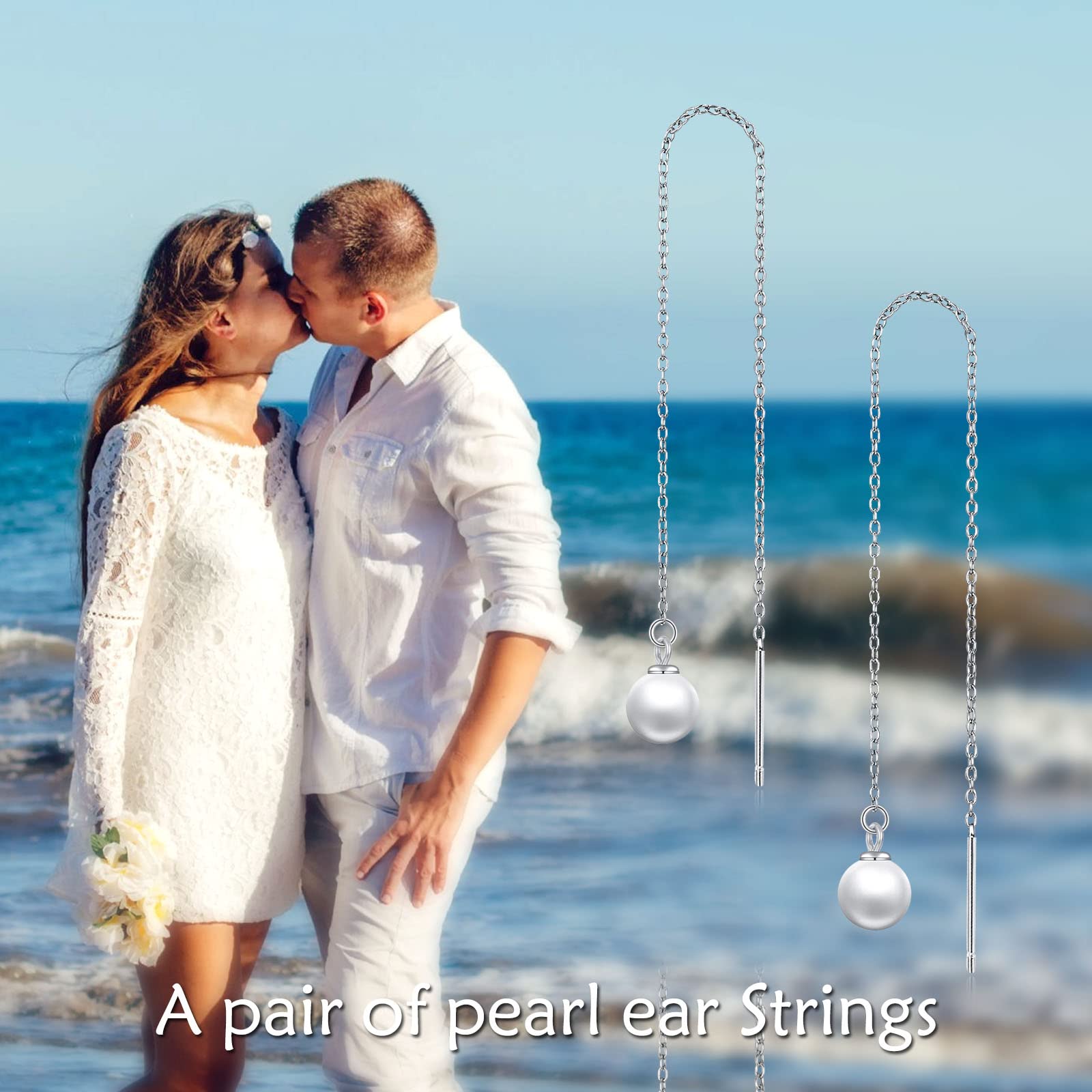 Pearl Threader Earrings Gifts Sterling Silver Long Piercing Pearl Tassel Drop Dangle Ear Line Eardrop Earrings Jewelry for Women Teen