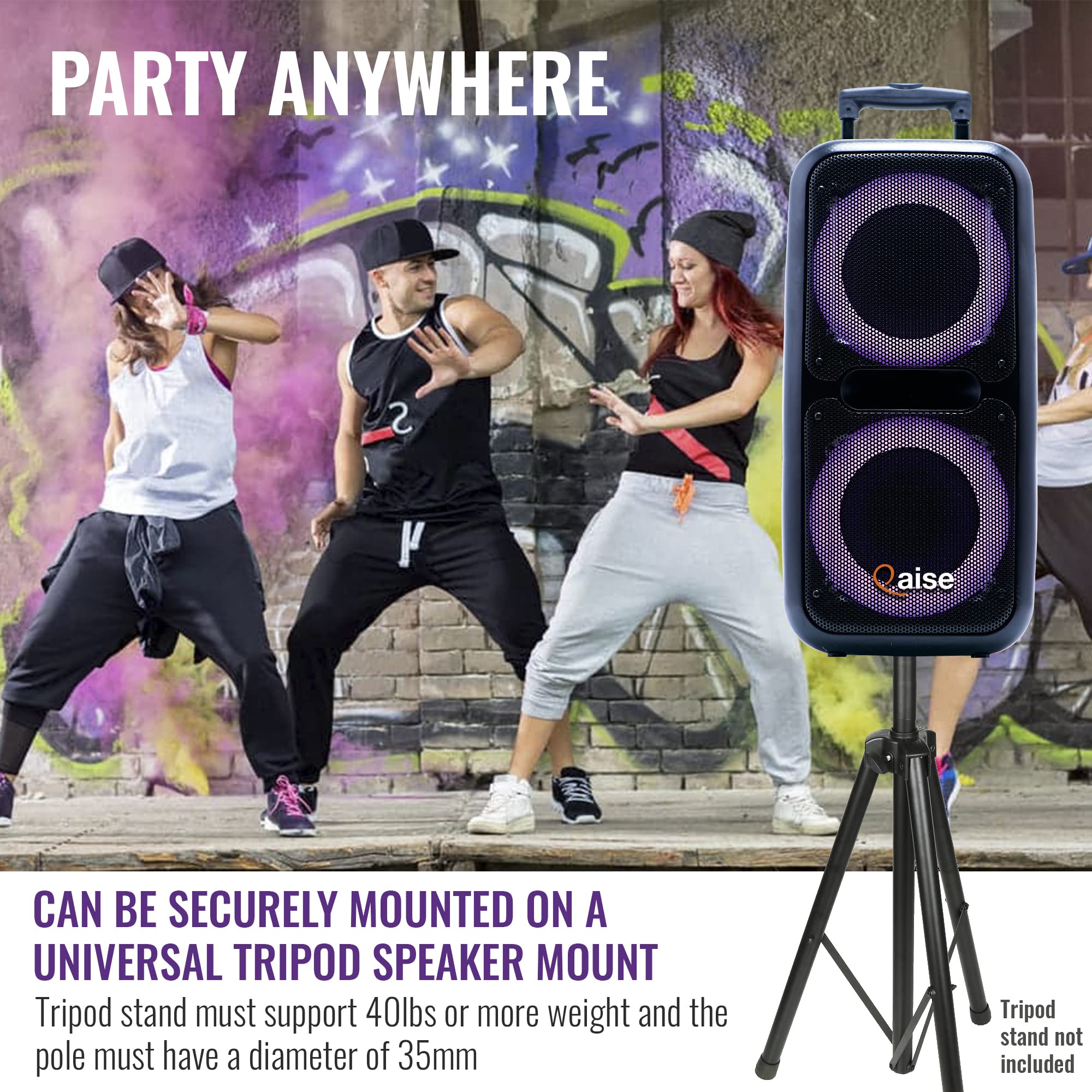 QAISE Portable Bluetooth Speaker & Karaoke Machine - Portable PA System with Wireless Mic, Professional Dual 12” Subwoofer with Lights, 7h Play time, 6000 Watts Peak Power - SonicBoomer X Douze