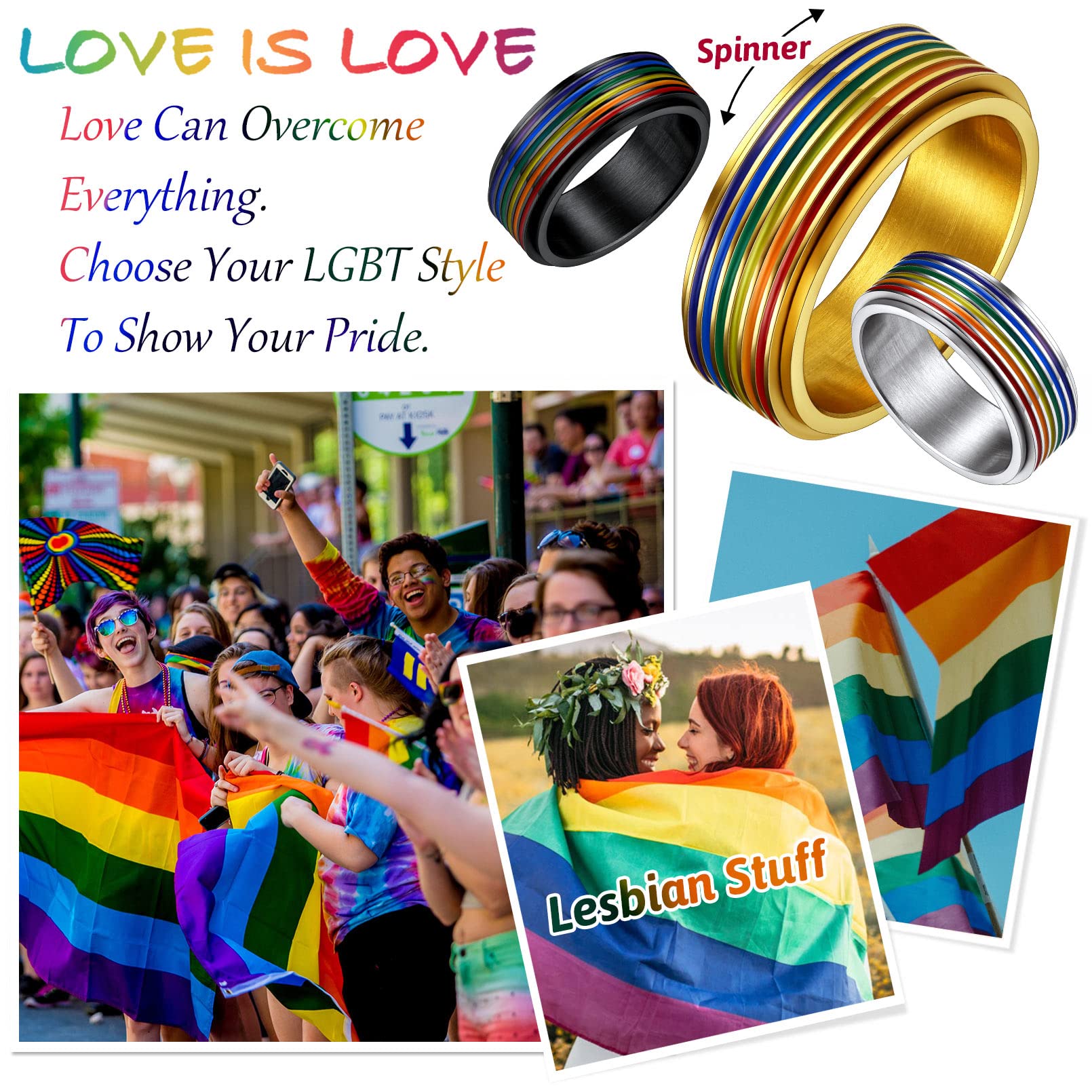 FaithHeart Wedding Band Rings for Women Gold Plated 8mm LGBTQ Love Spinner Thumb Rings for Man Size 9