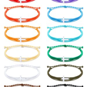 Yinkin 12 Pcs Cross Bracelet for Women and Men Cross Adjustable Nylon Rope Christian Handmade Braided Bracelet for Teens Handmade Christian Jewelry Wish Bulk Cross Bracelets(Multicolor)