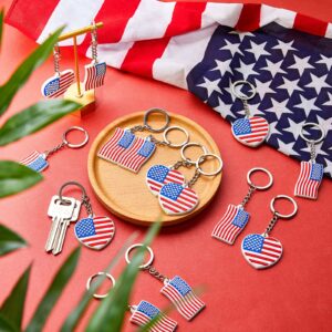 40 Pack American Flag Keychains 4th of July Party Favors for Adults USA Flag Heart Souvenir Keychain Accessories Patriotic Key Chain Flag American Flag Gifts for Veterans Day Independence, 2 Styles