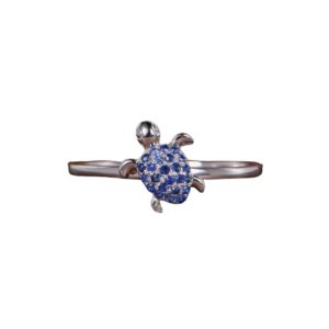 bebold 1.5ct round cut created blue sapphire sea turtle engagement ring for women white gold plated