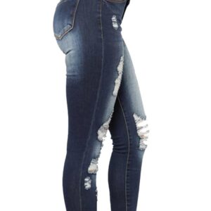 Andongnywell Women's Stretchy Ripped Hole Skinny Jeans Butt Lifting Distressed Denim Pants with Pockets Trousers Blue