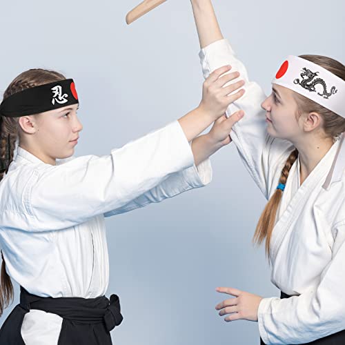 SATINIOR Bushido Hachimaki Headband 2 Pieces Samurai Japanese Headband Sushi Chef Bandana Tie on Costume Headwear for Karate Sports Cooking Kitchen Supply (Dragon, Character)