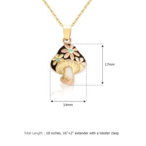 LAONATO Mushroom Shape Pendant Necklace 14K gold plated brass Gifts for Women (Black)