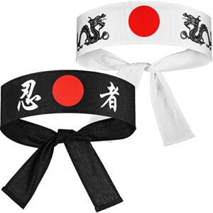 satinior bushido hachimaki headband 2 pieces samurai japanese headband sushi chef bandana tie on costume headwear for karate sports cooking kitchen supply (dragon, character)