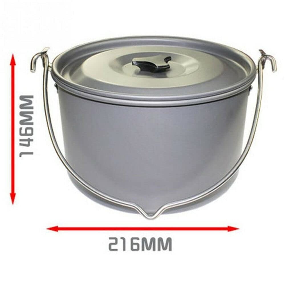 LinaLife Carry Camping Hiking Outdoor Cookware Cooking Picnic Camping Pot Hanging Pot Cooking Kettle with Lid Pan Cookware for Camping Hiking Fishing Picnic Backpacking 5 Quarts