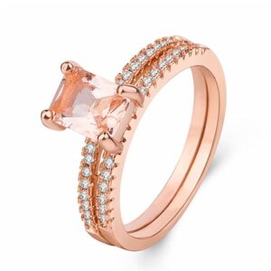 sukkccno 18k rose gold plated shiny full diamond rings set anniversary cubic zirconia topaz rings wedding bands engagement bridal rings set for women (2pcs) (7)