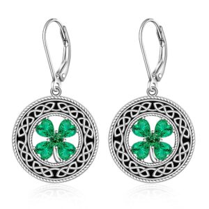 st patricks day earrings shamrock earrings for women sterling silver hypoallergenic celtic knot 4 four leaf clover earrings hoop drop dangle jewelry