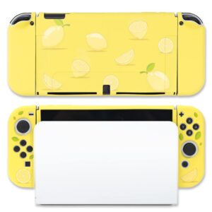 belugadesign lemon switch oled case | dockable fruit soft pastel cute snap on cover for girls women crossing | compatible with nintendo switch oled console joycons (switch oled, yellow)