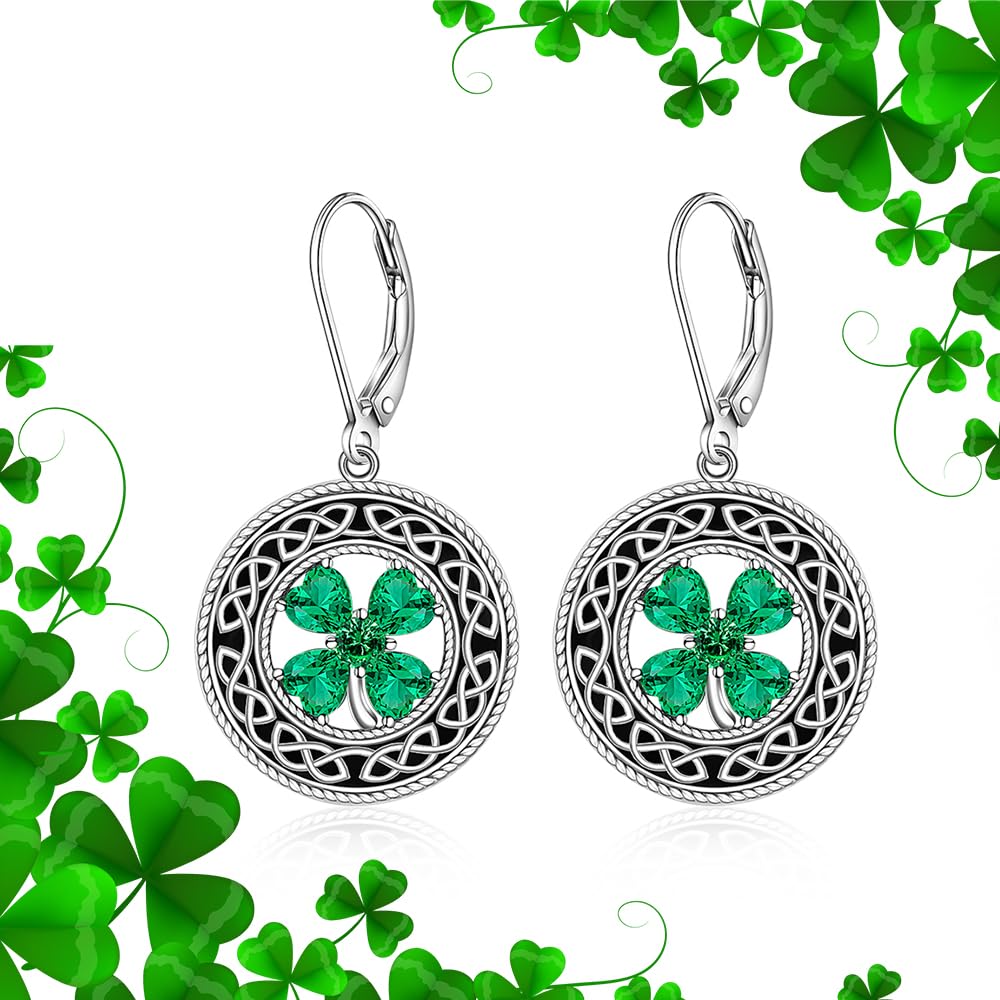 St Patricks Day Earrings Shamrock Earrings for Women Sterling Silver Hypoallergenic Celtic Knot 4 Four Leaf Clover Earrings Hoop Drop Dangle Jewelry