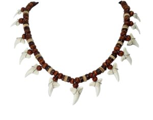 swimmi 13! genuine shark teeth necklace for men, mako shark tooth necklace, handmade wooden beads cords shark tooth necklace for women jewelry aa086