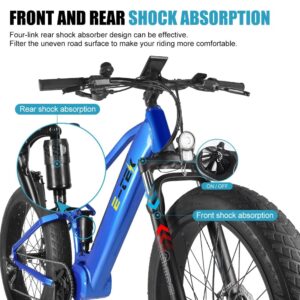 ETEK Peak eBikes for Adults - Bafang MID-Drive 750W Electric Mountain Bikes - 26" CST Fat Tires & Dual Shock Absorber Electric Bike with 48V 14Ah Battery - 9 Speed Bicycle - APT 860C LCD