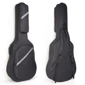 youeon 41 inch acoustic guitar bag, acoustic guitar case 2 pockets 0.5 inch thick padded sponge 600d ripstop padded waterproof gig bag with adjustable shoulder strap and hanger loop, black