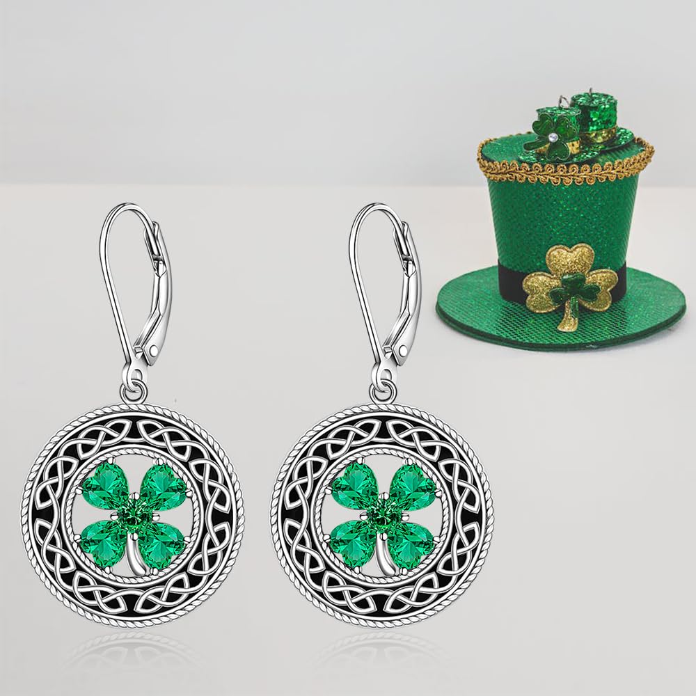 St Patricks Day Earrings Shamrock Earrings for Women Sterling Silver Hypoallergenic Celtic Knot 4 Four Leaf Clover Earrings Hoop Drop Dangle Jewelry