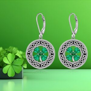 St Patricks Day Earrings Shamrock Earrings for Women Sterling Silver Hypoallergenic Celtic Knot 4 Four Leaf Clover Earrings Hoop Drop Dangle Jewelry