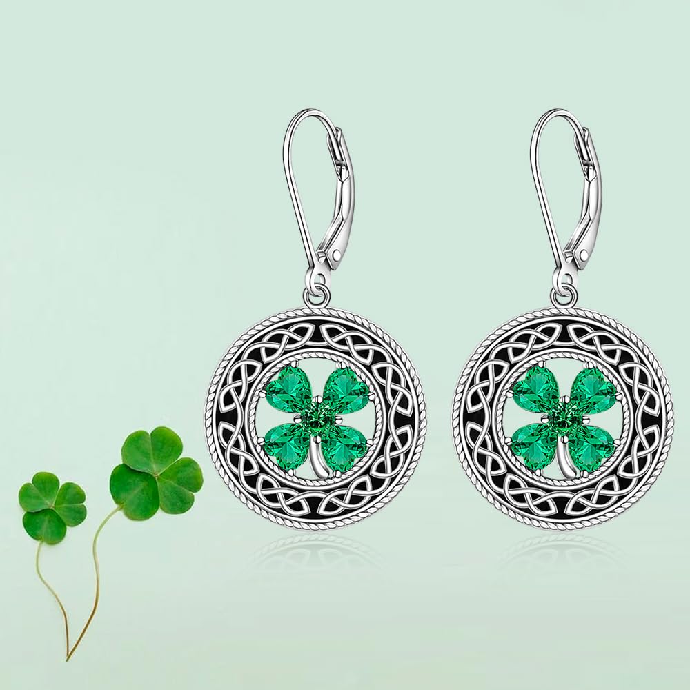 St Patricks Day Earrings Shamrock Earrings for Women Sterling Silver Hypoallergenic Celtic Knot 4 Four Leaf Clover Earrings Hoop Drop Dangle Jewelry