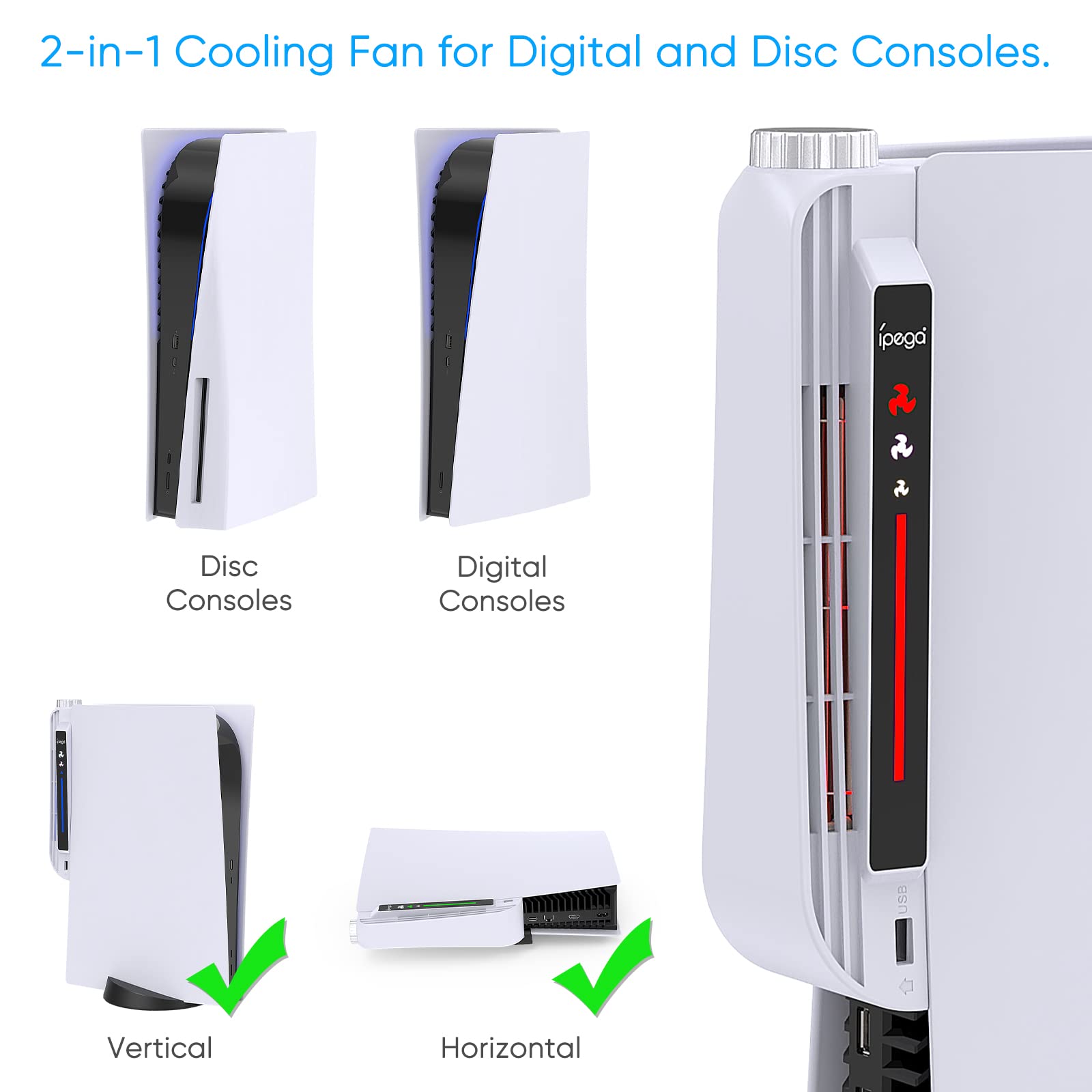 Upgraded Cooling Fan Accessories for PS5, YUANHOT Cooling System Cooler Fan for PS5 Disc and Digital Edition - White