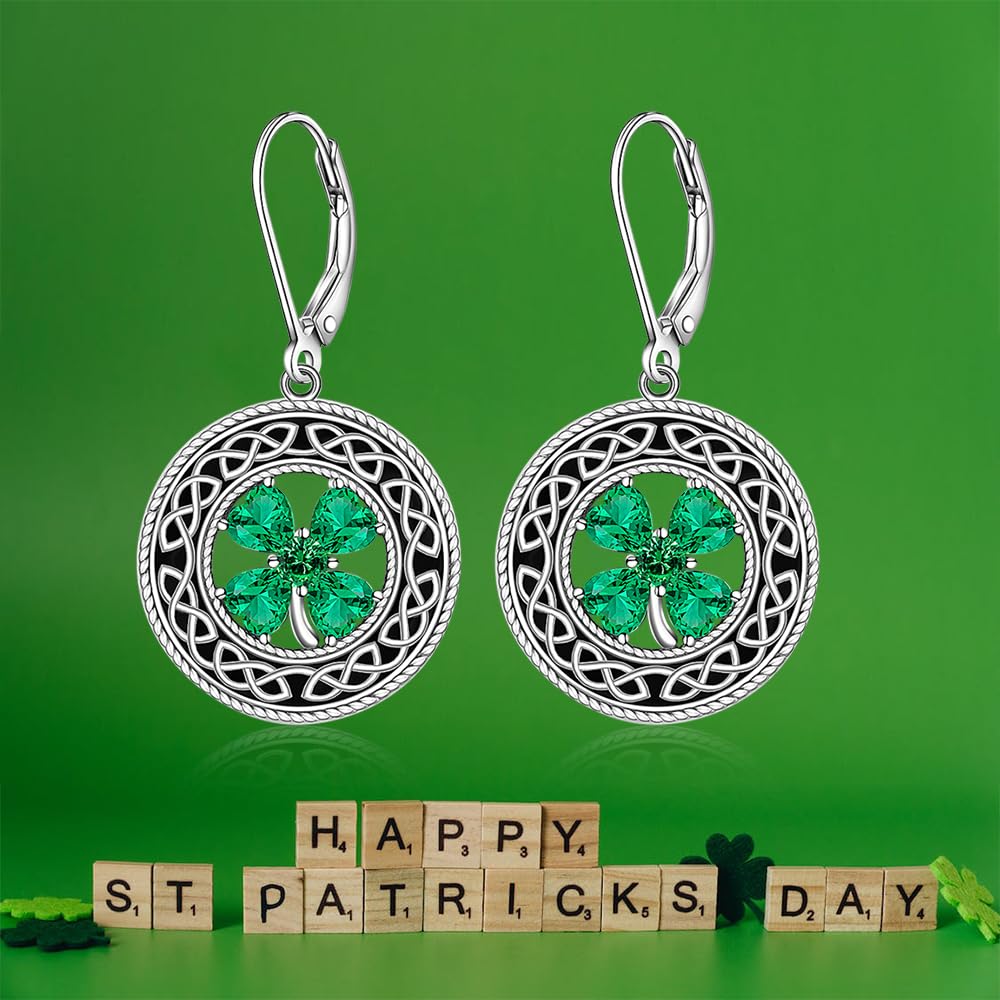 St Patricks Day Earrings Shamrock Earrings for Women Sterling Silver Hypoallergenic Celtic Knot 4 Four Leaf Clover Earrings Hoop Drop Dangle Jewelry