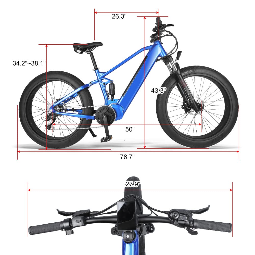 ETEK Peak eBikes for Adults - Bafang MID-Drive 750W Electric Mountain Bikes - 26" CST Fat Tires & Dual Shock Absorber Electric Bike with 48V 14Ah Battery - 9 Speed Bicycle - APT 860C LCD