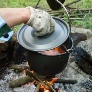 linalife carry camping hiking outdoor cookware cooking picnic camping pot hanging pot cooking kettle with lid pan cookware for camping hiking fishing picnic backpacking 5 quarts