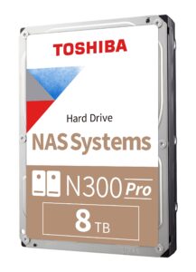 toshiba n300 pro 8tb large-sized business nas (up to 24 bays) 3.5-inch internal hard drive - up to 300 tb/year workload rate cmr sata 6 gb/s 7200 rpm 256 mb cache - hdwg480xzstb