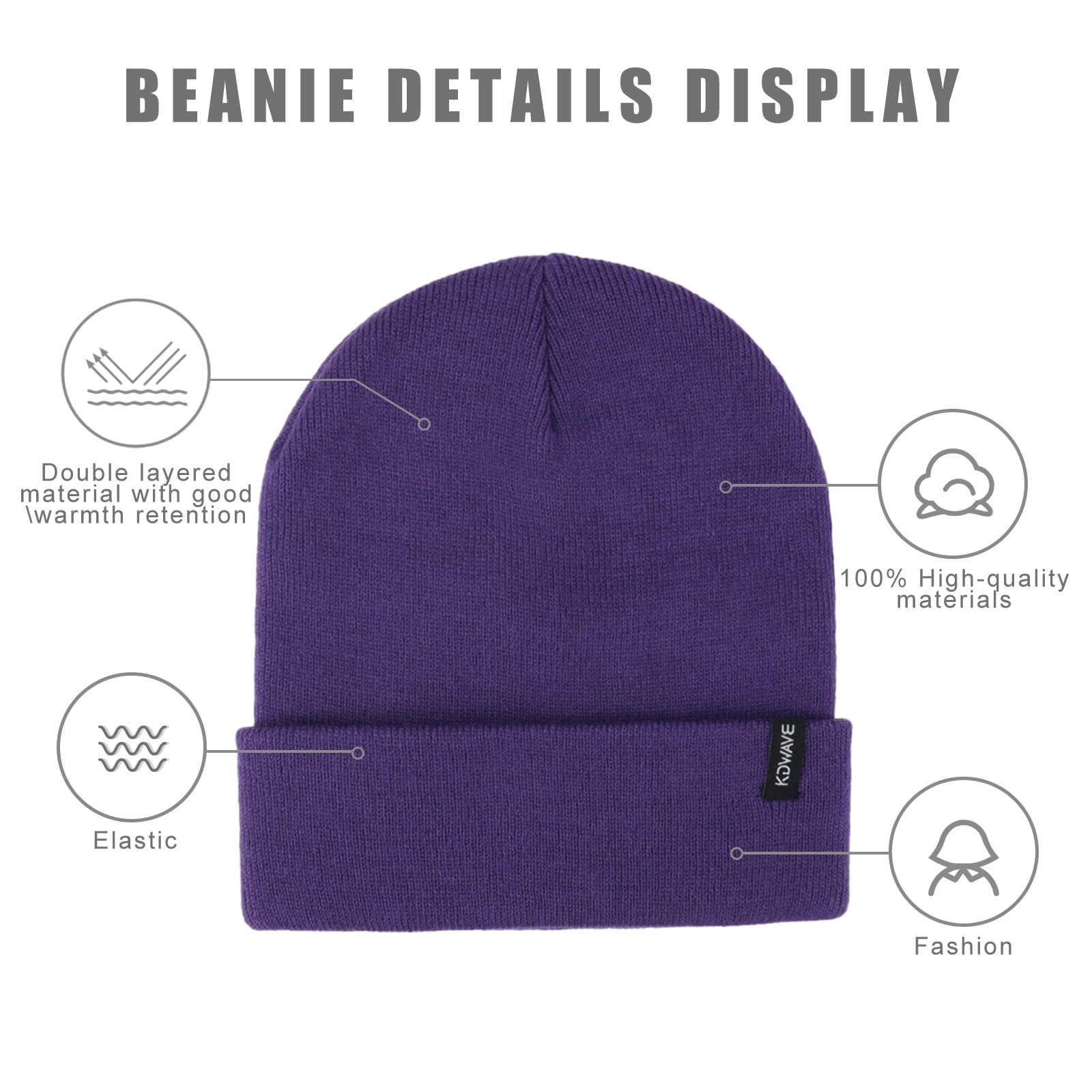 KDWAVE Beanie Hats for Women Men Unisex Soft Knit Cuffed Skull Cap Beanie Stretchy Solid Color Winter Hats