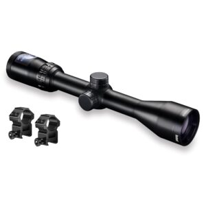 bushnell banner dusk & dawn 3-9x40 matte black circle-x reticle riflescope with 4" eye relief with scope rings