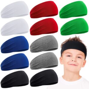 zhanmai 12 pieces boys headbands 16 inch kids sweatbands for sports kids toddler headband soft athletic wicking elastic hairband for girls and boys (assorted colors)