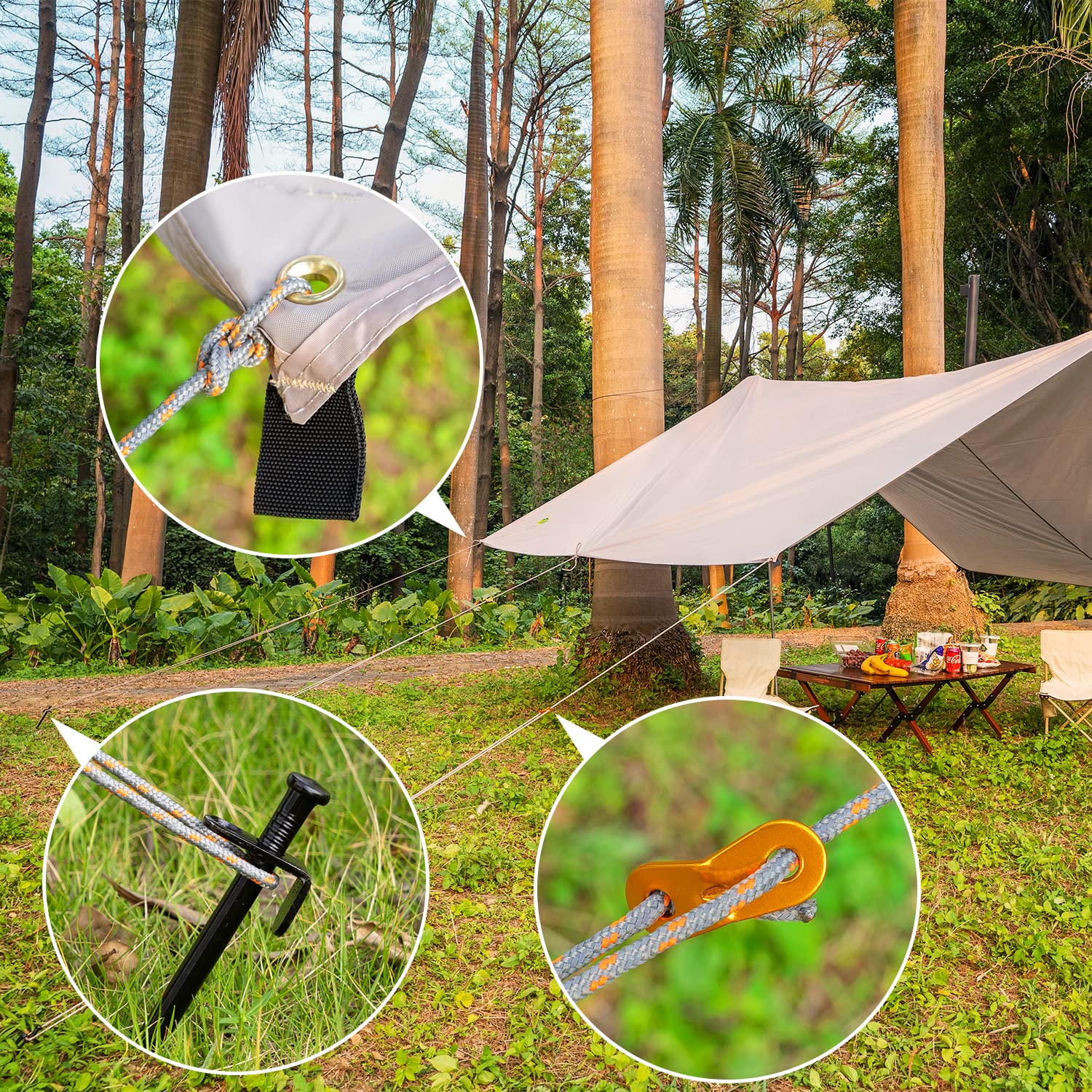 HEYTRIP 10PCS 12Inch Heavy Duty Tent Stakes with 13ft Reflective Guy Lines and Storage Bag, Outdoor Camping Pegs for Tent Tarp Canopy