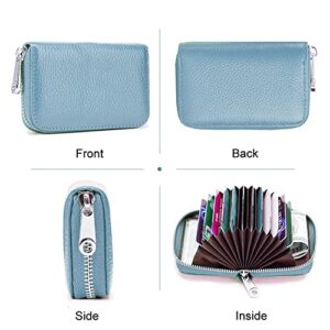 EASTNIGHTS RFID Credit Card Holder Genuine Leather Credit Card Wallet with Zipper (sky blue)