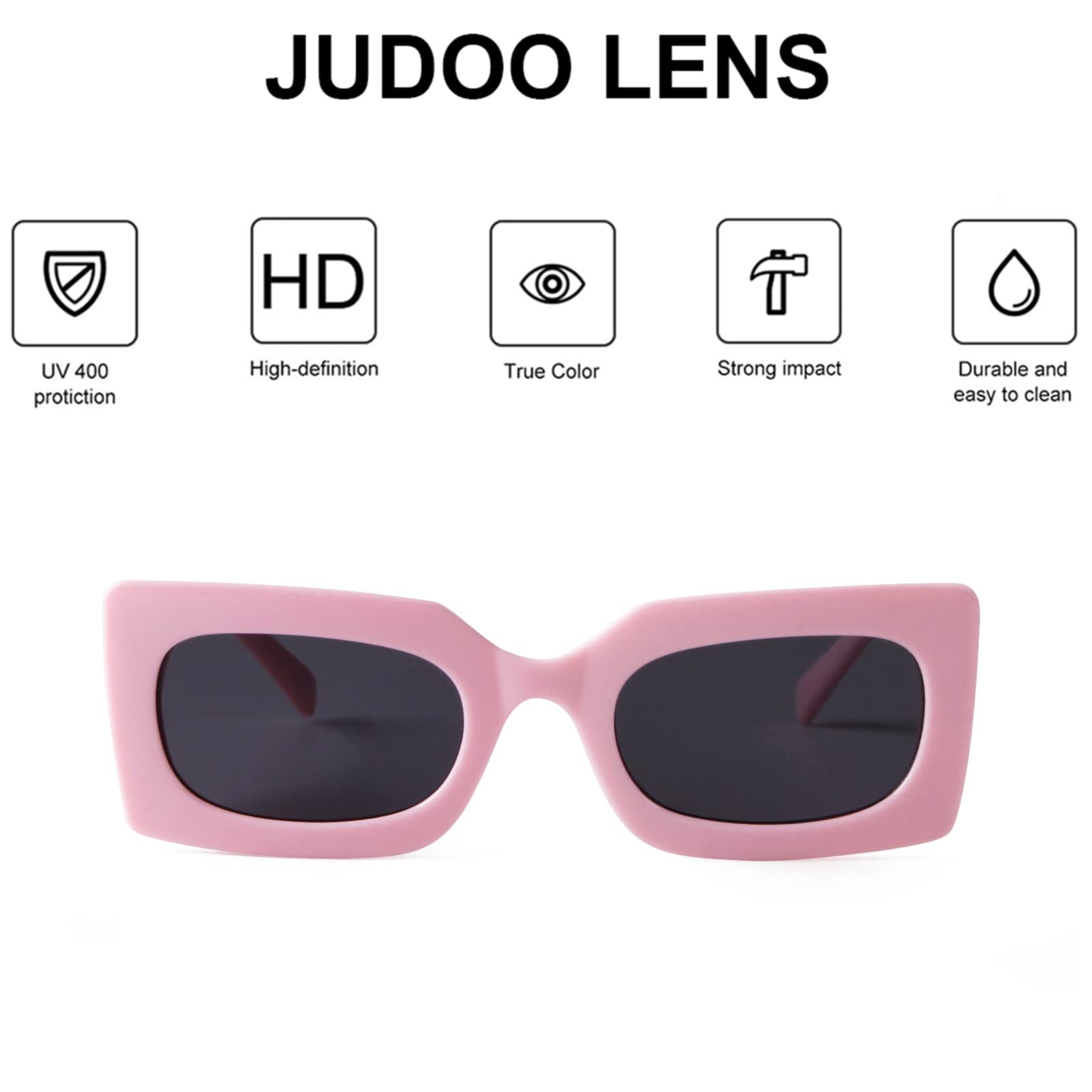 JUDOO Retro Rectangle Sunglasses for Women Fashion Oval Lenses Pink Square Frame with UV400 Protection