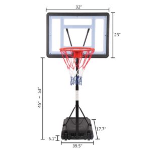 Homtoozhii PVC Transparent Board Basket Frame Adjustable 115-135cm Poolside Basketball Hoop Portable Basketball Goal Outdoor Water Tank PE Blow Molding (Black)