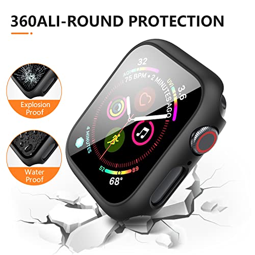 Mugust 3 Pack Case for Apple Watch Series 3 38mm Hard PC Case with Tempered Glass Screen Protector Waterproof Anti-Scratch HD Ultra-Thin Full Protective Cover for iWatch 38mm (Black)