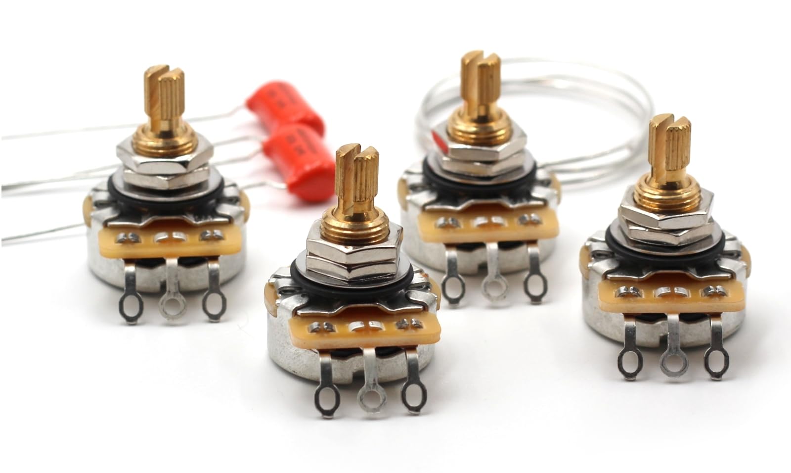 (4) TAOT CTS 500K SHORT SPLIT Shaft Potentiometers + (2) Orange Drop .022 Capacitors for Electric Guitar