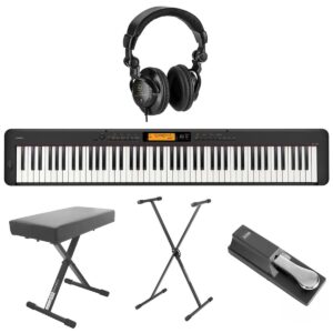 casio cdp-s360 88-key compact digital piano keyboard with touch response, black bundle with h&a studio headphones, stand, bench, sustain pedal