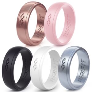 rinfit silicone rings for women - infinity rubber wedding bands sets for her - matching silicone rings for couples - patented design - rose gold, pink, black, white, silver, size 6