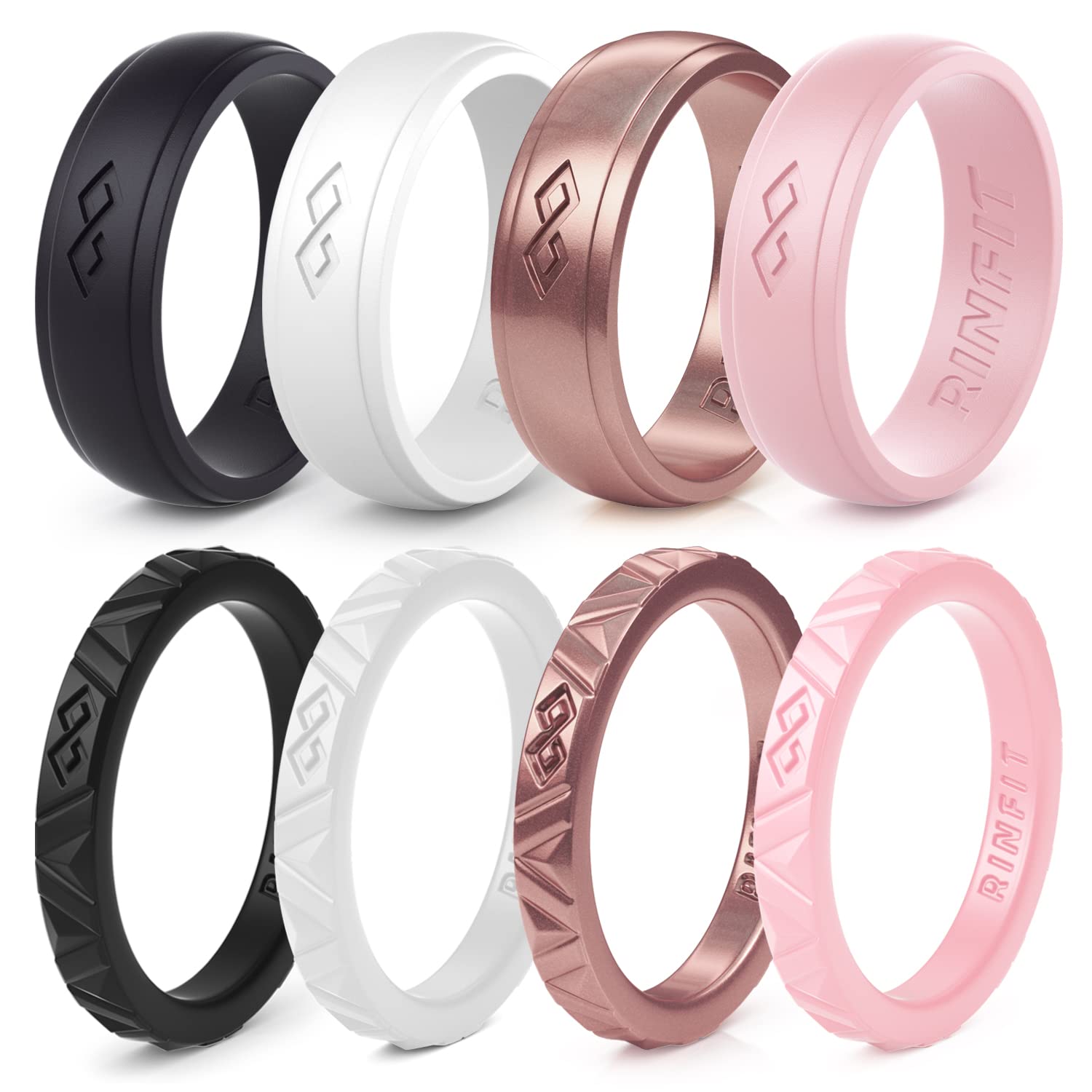 Rinfit Silicone Wedding Rings for Women - Soft, Stackable & Thin Silicone Ring Women - Rubber Wedding Bands Women- U.S. Design Patent Pending - SetP, Size 8