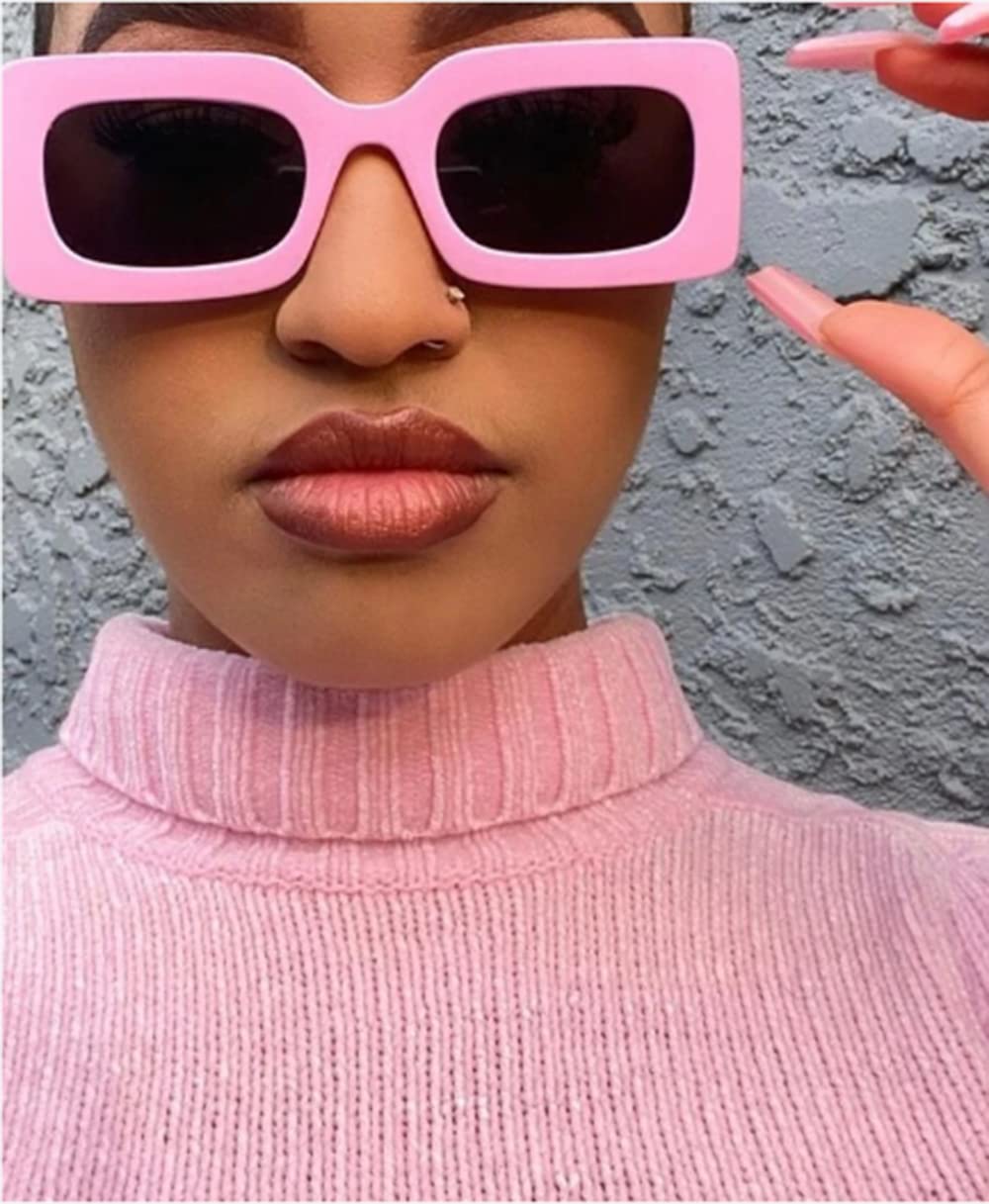 JUDOO Retro Rectangle Sunglasses for Women Fashion Oval Lenses Pink Square Frame with UV400 Protection