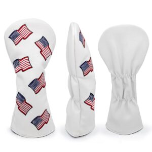 Barudan Golf Driver Head Cover 460cc, White Patriotism USA Golf Driver Headcover Club Protective for Men Golfer